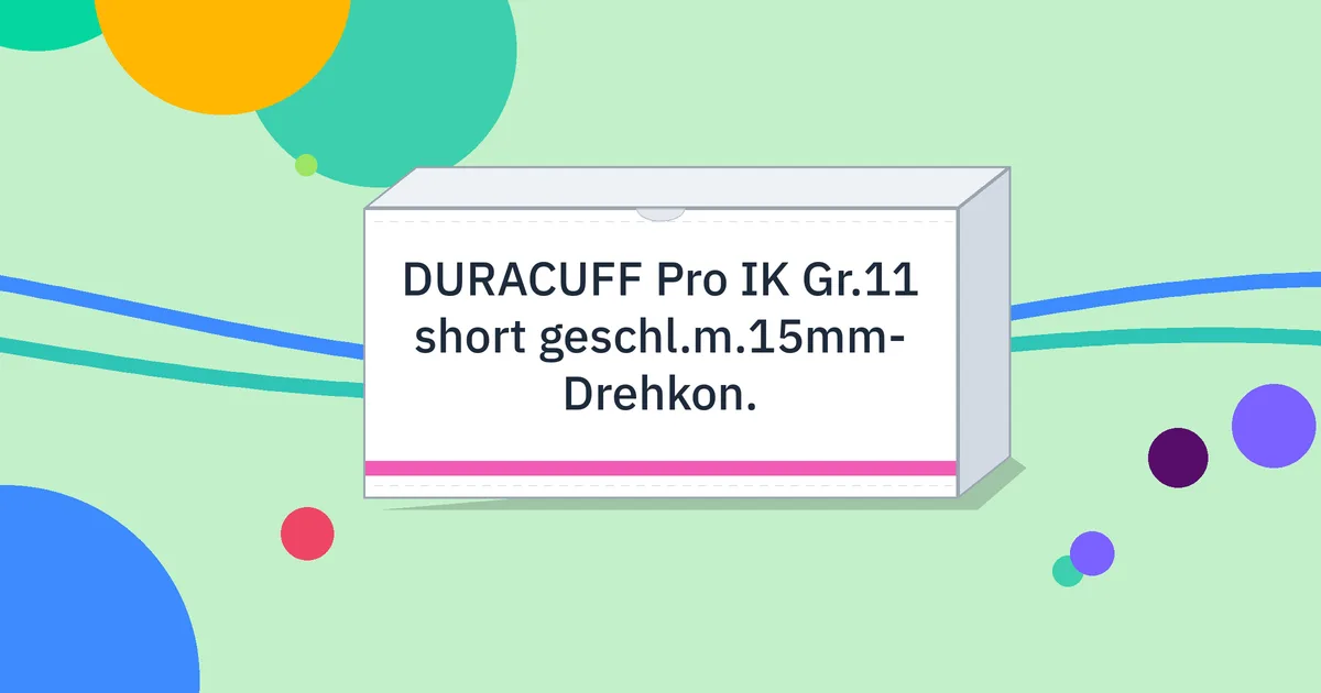 Symbolbild: Packung mit der Aufschrift DURACUFF Pro IK Gr.11 short geschl.m.15mm-Drehkon. (PZN 19244868) – Verfügbarkeit und Bezug in Apotheken in Frankfurt am Main