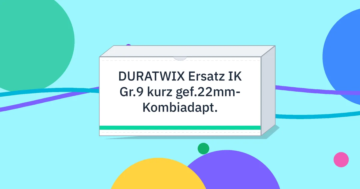 Symbolbild: Packung mit der Aufschrift DURATWIX Ersatz IK Gr.9 kurz gef.22mm-Kombiadapt. (PZN 06992095) – Verfügbarkeit und Bezug in Apotheken in Frankfurt am Main