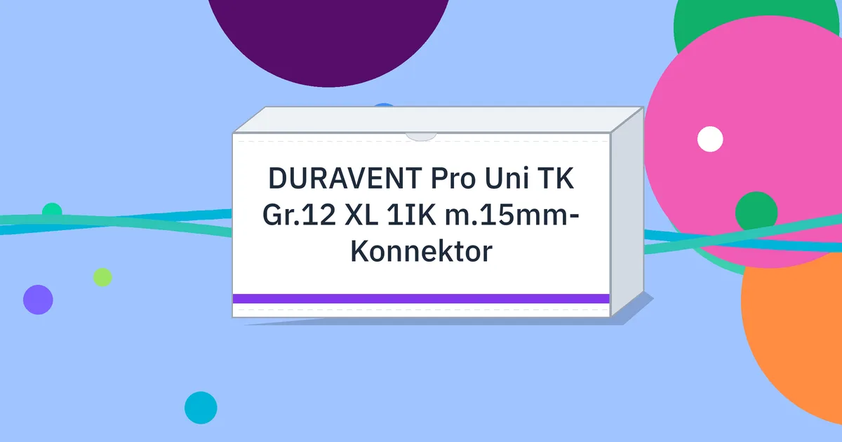 Symbolbild: Packung mit der Aufschrift DURAVENT Pro Uni TK Gr.12 XL 1IK m.15mm-Konnektor (PZN 19242987) – Verfügbarkeit und Bezug in Apotheken in Frankfurt am Main