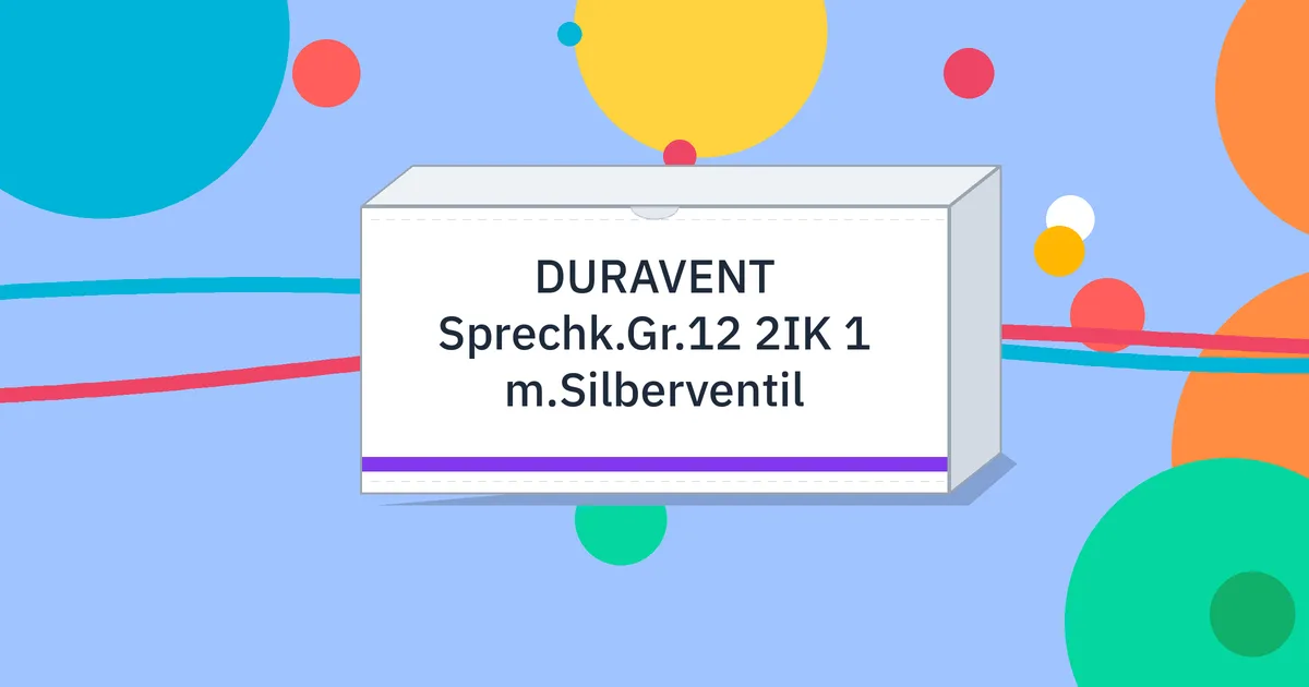 Symbolbild: Packung mit der Aufschrift DURAVENT Sprechk.Gr.12 2IK 1 m.Silberventil (PZN 04465836) – Verfügbarkeit und Bezug in Apotheken in Frankfurt am Main