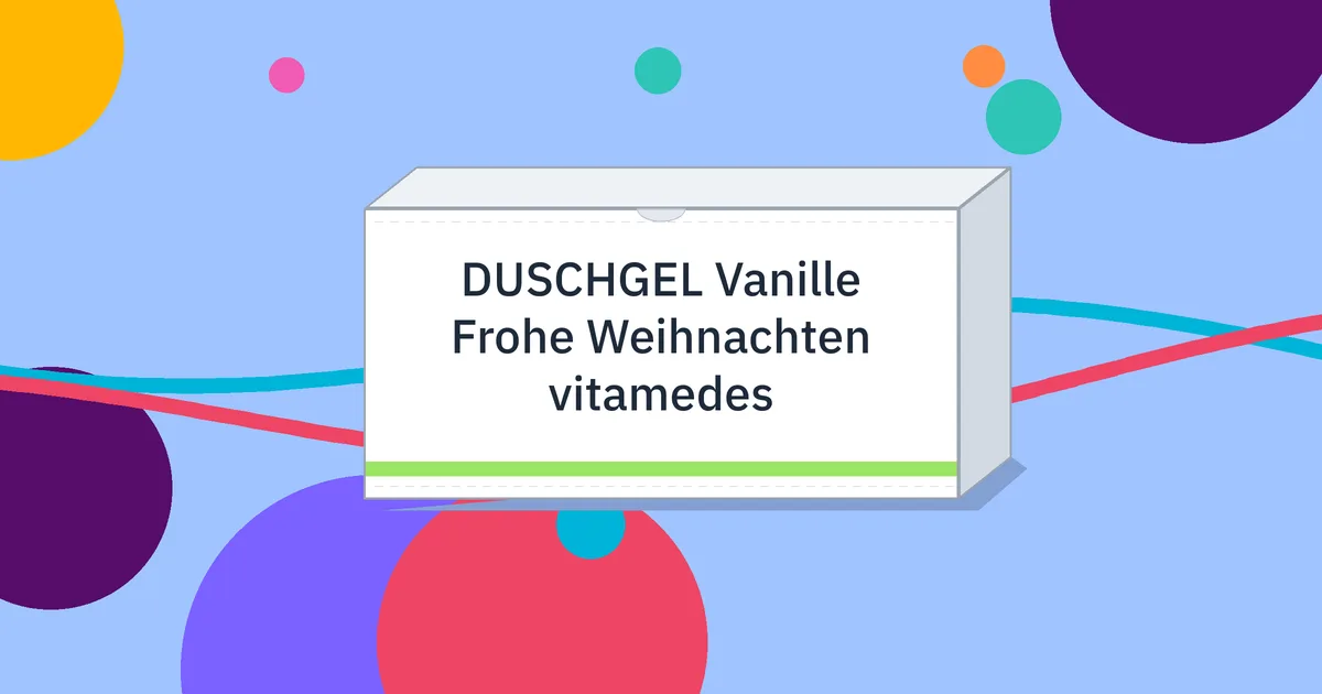 Symbolbild: Packung mit der Aufschrift DUSCHGEL Vanille Frohe Weihnachten vitamedes (PZN 20081176) – Verfügbarkeit und Bezug in Apotheken in Frankfurt am Main