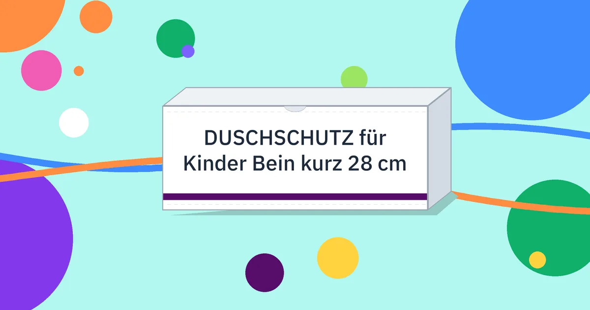 Symbolbild: Packung mit der Aufschrift DUSCHSCHUTZ für Kinder Bein kurz 28 cm (PZN 03431692) – Verfügbarkeit und Bezug in Apotheken in Frankfurt am Main