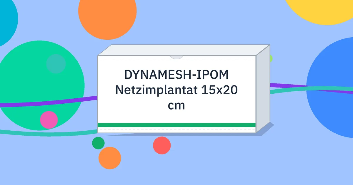 Symbolbild: Packung mit der Aufschrift DYNAMESH-IPOM Netzimplantat 15x20 cm (PZN 19372649) – Verfügbarkeit und Bezug in Apotheken in Frankfurt am Main