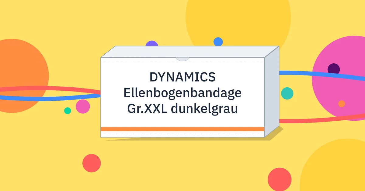 Symbolbild: Packung mit der Aufschrift DYNAMICS Ellenbogenbandage Gr.XXL dunkelgrau (PZN 10632020) – Verfügbarkeit und Bezug in Apotheken in Frankfurt am Main