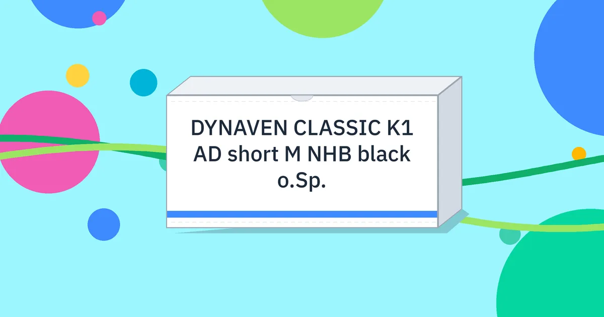 Symbolbild: Packung mit der Aufschrift DYNAVEN CLASSIC K1 AD short M NHB black o.Sp. (PZN 18414475) – Verfügbarkeit und Bezug in Apotheken in Frankfurt am Main