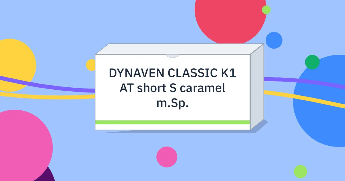 Symbolbild: Packung mit der Aufschrift DYNAVEN CLASSIC K1 AT short S caramel m.Sp. (PZN 18416356) – Verfügbarkeit und Bezug in Apotheken in Frankfurt am Main