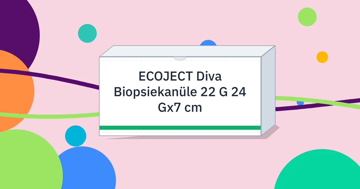 Symbolbild: Packung mit der Aufschrift ECOJECT Diva Biopsiekanüle 22 G 24 Gx7 cm (PZN 06125607) – Verfügbarkeit und Bezug in Apotheken in Frankfurt am Main