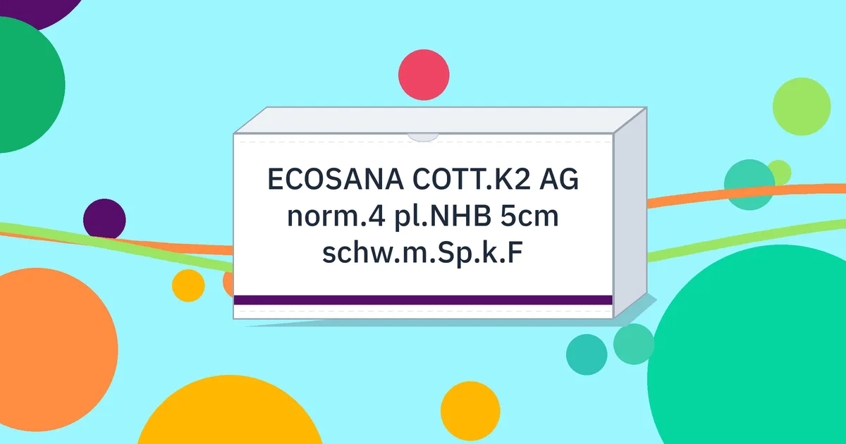 Symbolbild: Packung mit der Aufschrift ECOSANA COTT.K2 AG norm.4 pl.NHB 5cm schw.m.Sp.k.F (PZN 16949806) – Verfügbarkeit und Bezug in Apotheken in Frankfurt am Main