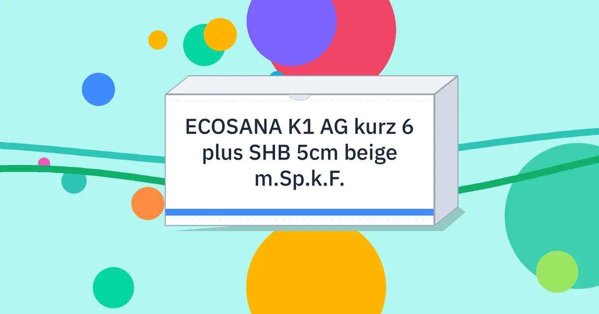 Symbolbild: Packung mit der Aufschrift ECOSANA K1 AG kurz 6 plus SHB 5cm beige m.Sp.k.F. (PZN 04730020) – Verfügbarkeit und Bezug in Apotheken in Frankfurt am Main