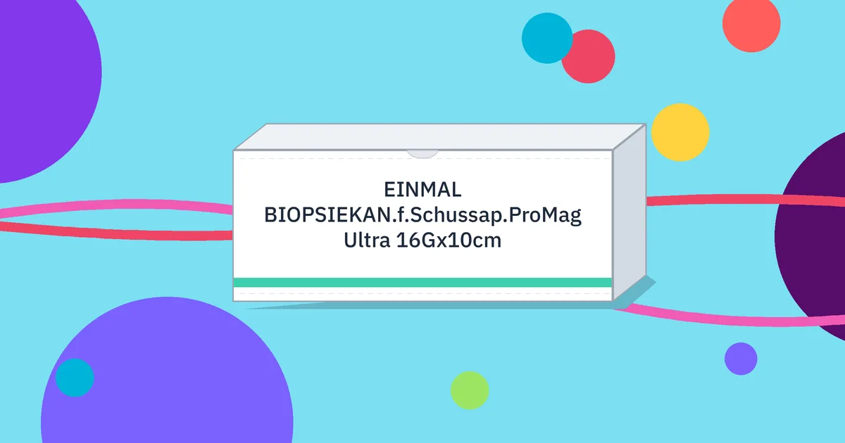 Symbolbild: Packung mit der Aufschrift EINMAL BIOPSIEKAN.f.Schussap.ProMag Ultra 16Gx10cm (PZN 00283038) – Verfügbarkeit und Bezug in Apotheken in Frankfurt am Main
