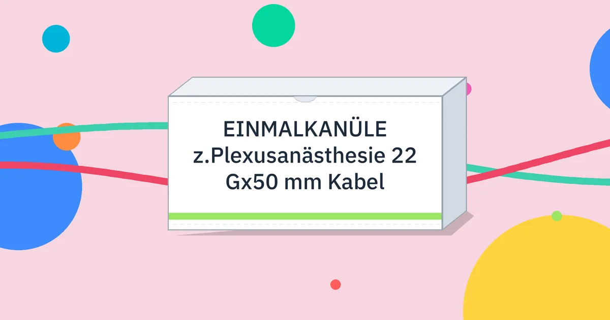 Symbolbild: Packung mit der Aufschrift EINMALKANÜLE z.Plexusanästhesie 22 Gx50 mm Kabel (PZN 15618148) – Verfügbarkeit und Bezug in Apotheken in Frankfurt am Main