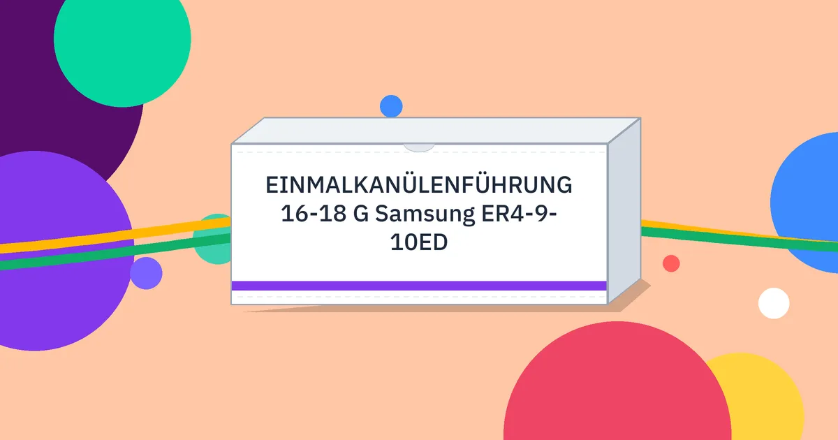 Symbolbild: Packung mit der Aufschrift EINMALKANÜLENFÜHRUNG 16-18 G Samsung ER4-9-10ED (PZN 20288724) – Verfügbarkeit und Bezug in Apotheken in Frankfurt am Main
