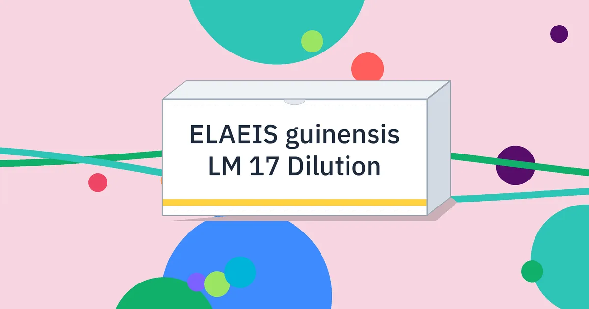 Symbolbild: Packung mit der Aufschrift ELAEIS guinensis LM 17 Dilution (PZN 13469833) – Verfügbarkeit und Bezug in Apotheken in Frankfurt am Main