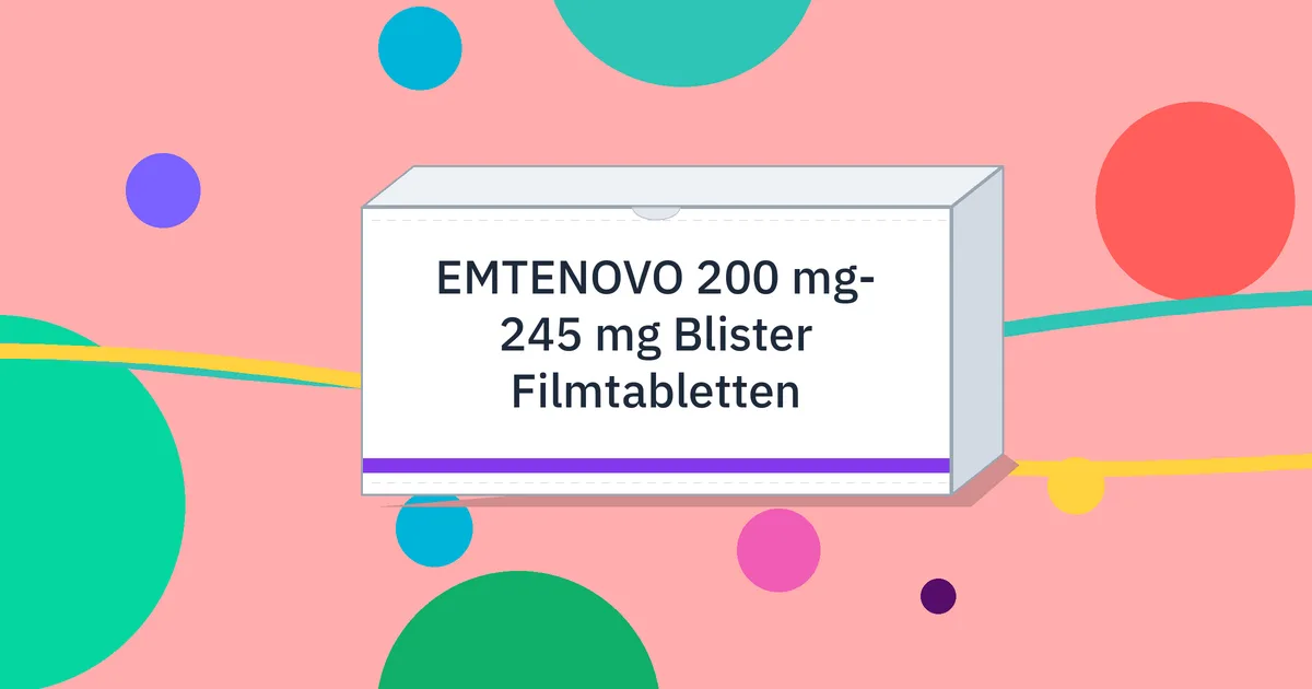 Symbolbild: Packung mit der Aufschrift EMTENOVO 200 mg-245 mg Blister Filmtabletten (PZN 13198340) – Verfügbarkeit und Bezug in Apotheken in Frankfurt am Main