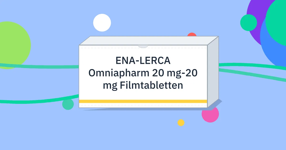 Symbolbild: Packung mit der Aufschrift ENA-LERCA Omniapharm 20 mg-20 mg Filmtabletten (PZN 12421072) – Verfügbarkeit und Bezug in Apotheken in Frankfurt am Main