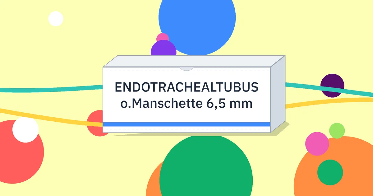 Symbolbild: Packung mit der Aufschrift ENDOTRACHEALTUBUS o.Manschette 6,5 mm (PZN 08887161) – Verfügbarkeit und Bezug in Apotheken in Frankfurt am Main