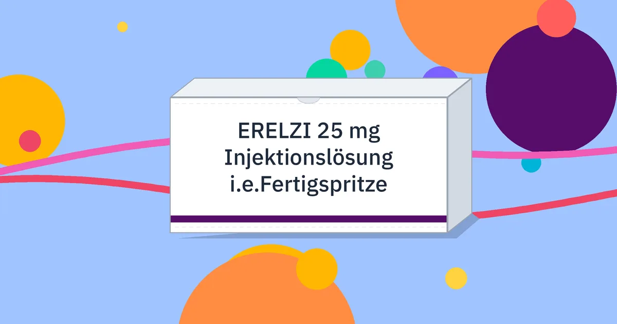 Symbolbild: Packung mit der Aufschrift ERELZI 25 mg Injektionslösung i.e.Fertigspritze (PZN 14035605) – Verfügbarkeit und Bezug in Apotheken in Frankfurt am Main