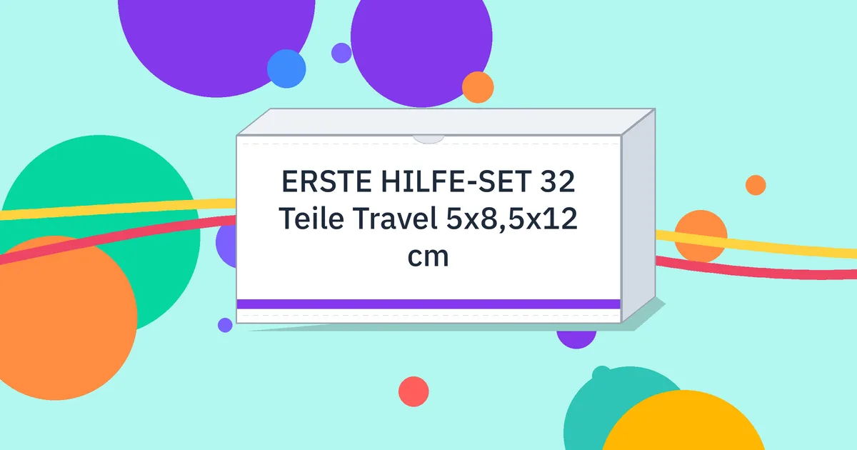 Symbolbild: Packung mit der Aufschrift ERSTE HILFE-SET 32 Teile Travel 5x8,5x12 cm (PZN 16244796) – Verfügbarkeit und Bezug in Apotheken in Frankfurt am Main