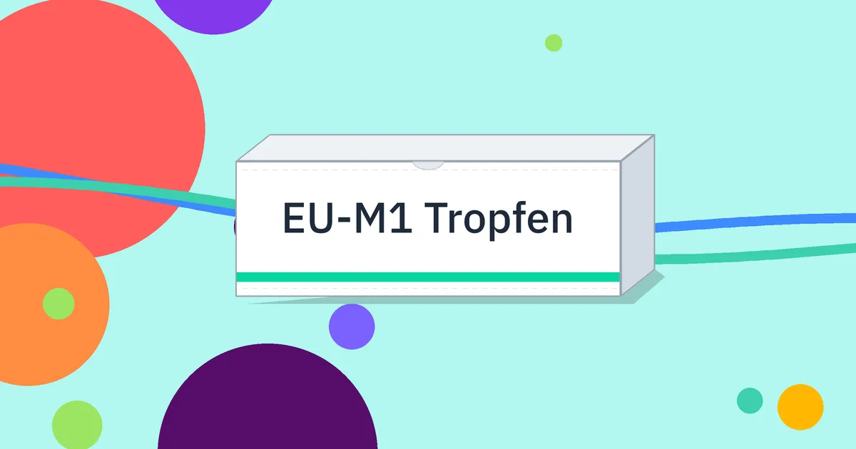 Symbolbild: Packung mit der Aufschrift EU-M1 Tropfen (PZN 11563634) – Verfügbarkeit und Bezug in Apotheken in Frankfurt am Main