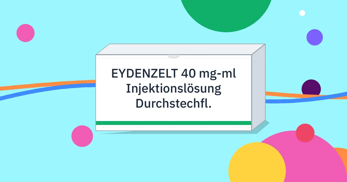 Symbolbild: Packung mit der Aufschrift EYDENZELT 40 mg-ml Injektionslösung Durchstechfl. (PZN 19499226) – Verfügbarkeit und Bezug in Apotheken in Frankfurt am Main