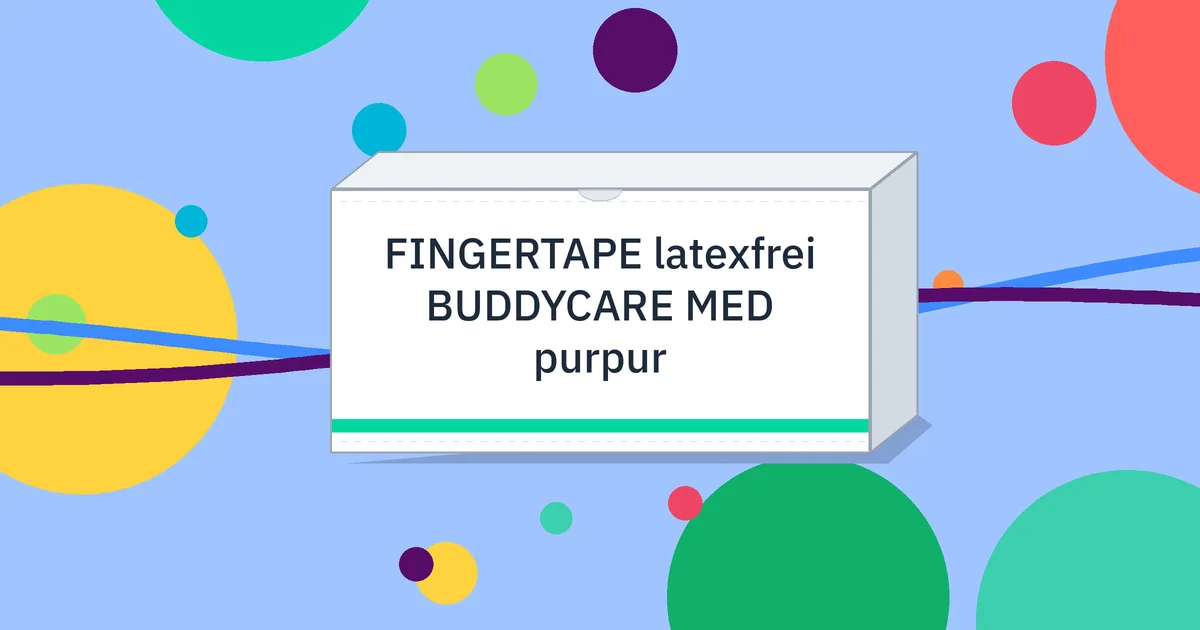 Symbolbild: Packung mit der Aufschrift FINGERTAPE latexfrei BUDDYCARE MED purpur (PZN 13925142) – Verfügbarkeit und Bezug in Apotheken in Frankfurt am Main