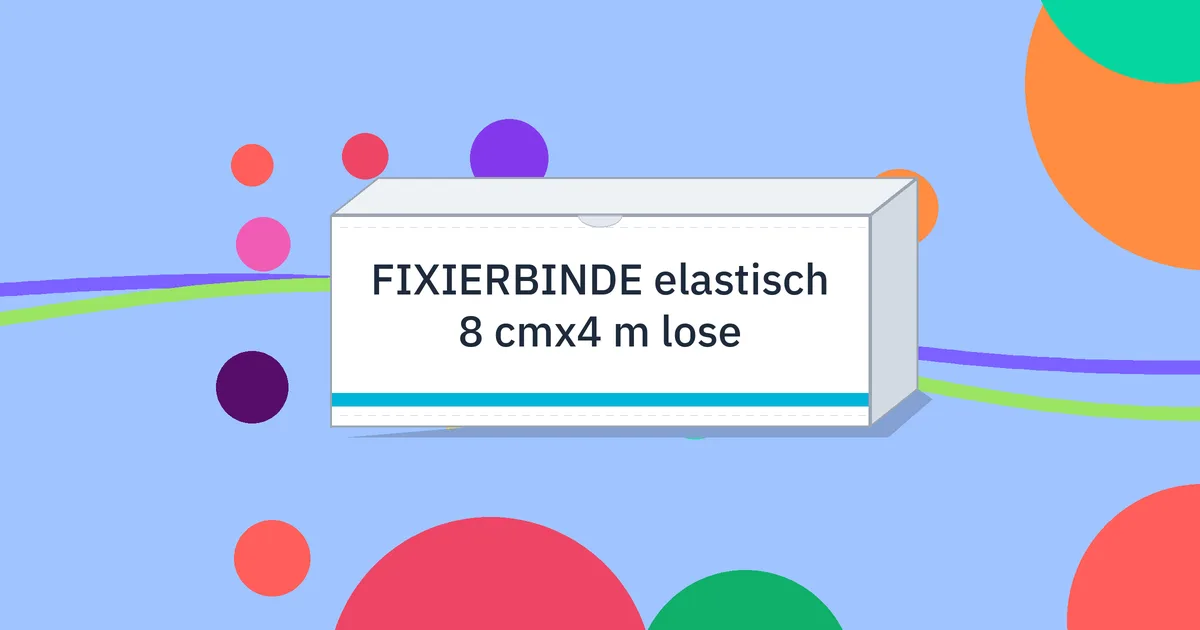 Symbolbild: Packung mit der Aufschrift FIXIERBINDE elastisch 8 cmx4 m lose (PZN 08821937) – Verfügbarkeit und Bezug in Apotheken in Frankfurt am Main