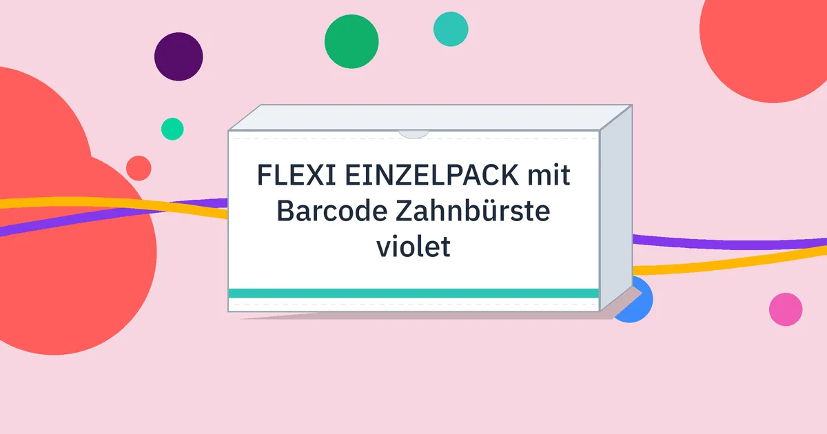 Symbolbild: Packung mit der Aufschrift FLEXI EINZELPACK mit Barcode Zahnbürste violet (PZN 11124389) – Verfügbarkeit und Bezug in Apotheken in Frankfurt am Main