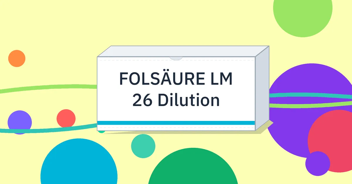 Symbolbild: Packung mit der Aufschrift FOLSÄURE LM 26 Dilution (PZN 12873288) – Verfügbarkeit und Bezug in Apotheken in Frankfurt am Main