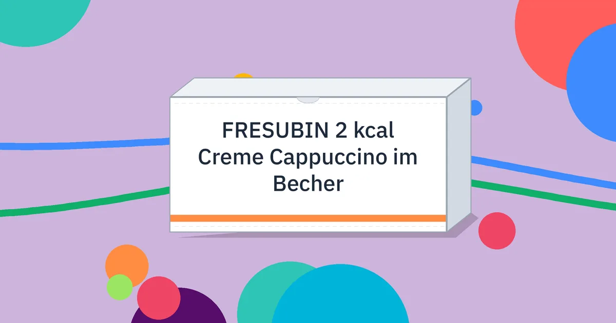 Symbolbild: Packung mit der Aufschrift FRESUBIN 2 kcal Creme Cappuccino im Becher (PZN 18791628) – Verfügbarkeit und Bezug in Apotheken in Frankfurt am Main