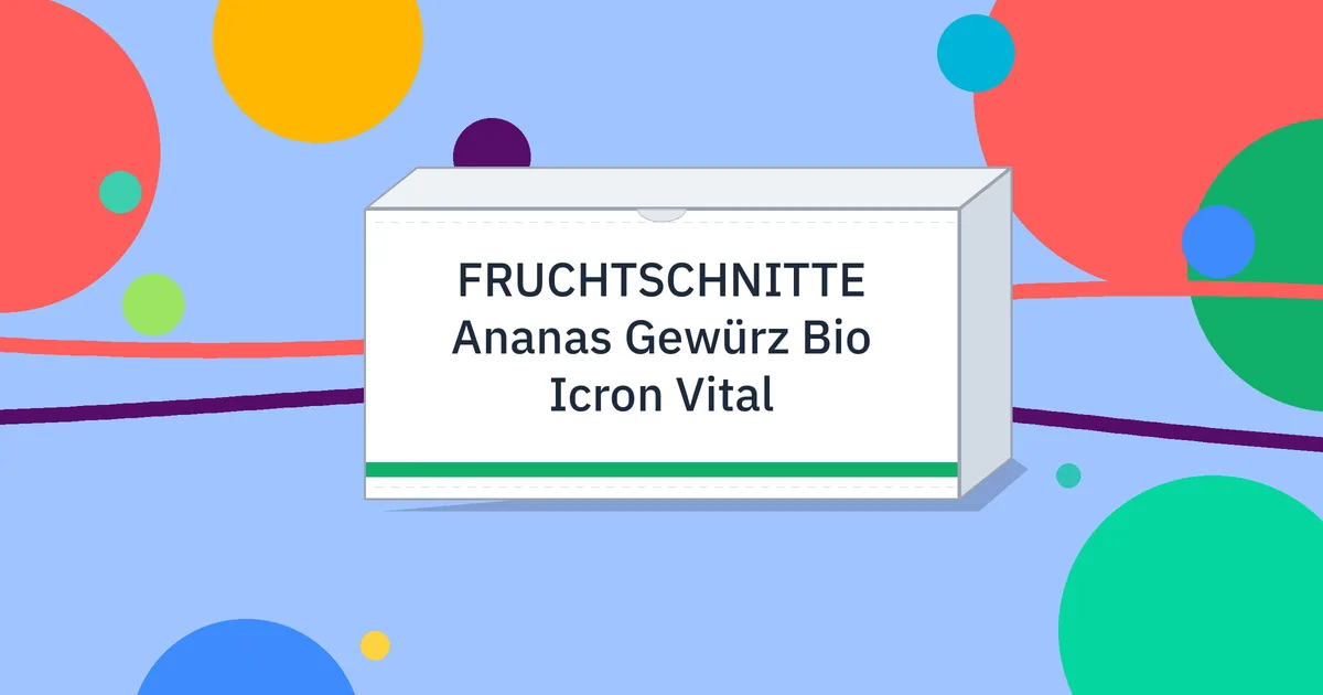 Symbolbild: Packung mit der Aufschrift FRUCHTSCHNITTE Ananas Gewürz Bio Icron Vital (PZN 01912186) – Verfügbarkeit und Bezug in Apotheken in Frankfurt am Main