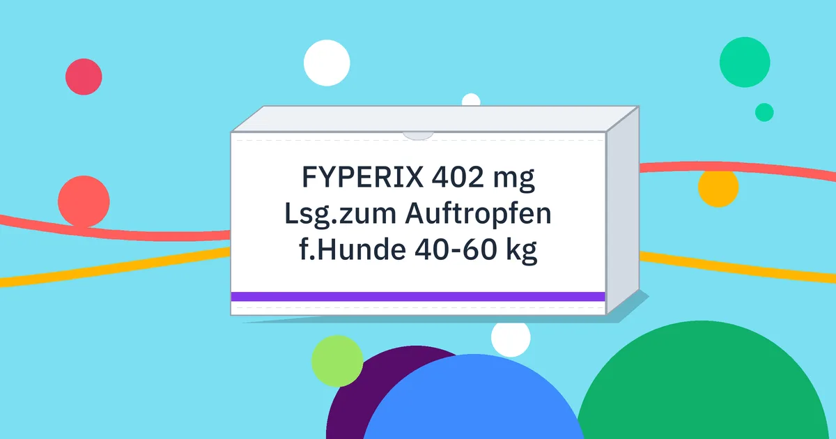 Symbolbild: Packung mit der Aufschrift FYPERIX 402 mg Lsg.zum Auftropfen f.Hunde 40-60 kg (PZN 11181625) – Verfügbarkeit und Bezug in Apotheken in Frankfurt am Main