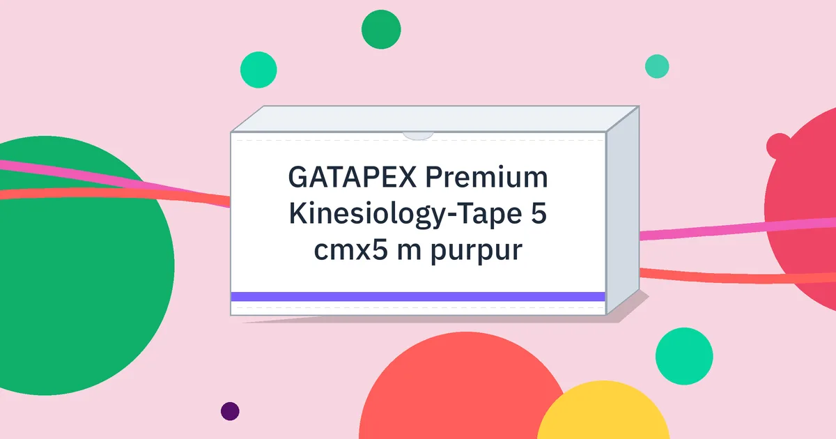 Symbolbild: Packung mit der Aufschrift GATAPEX Premium Kinesiology-Tape 5 cmx5 m purpur (PZN 08928569) – Verfügbarkeit und Bezug in Apotheken in Frankfurt am Main