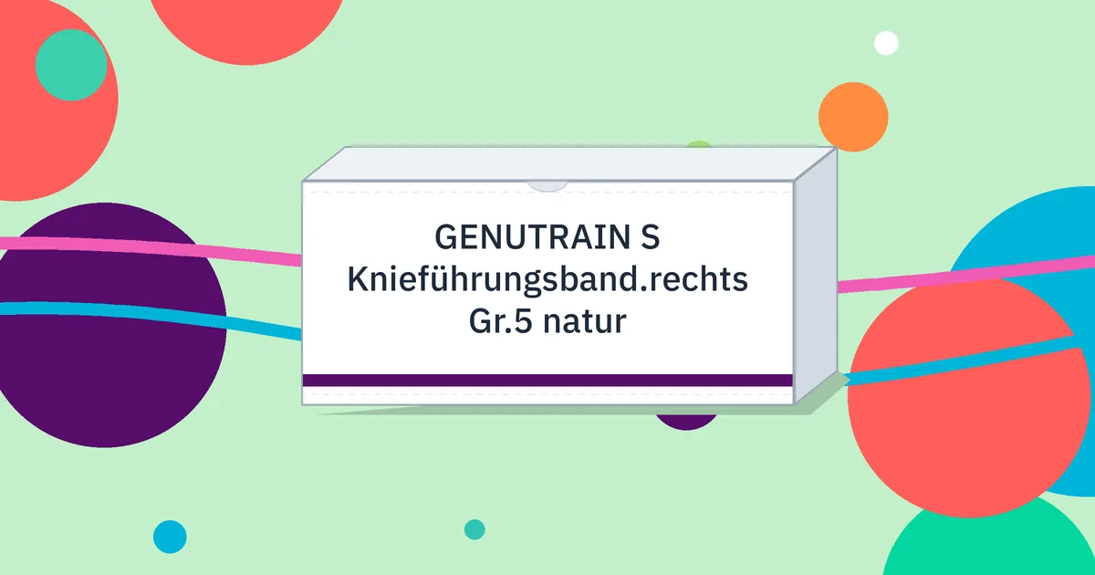 Symbolbild: Packung mit der Aufschrift GENUTRAIN S Knieführungsband.rechts Gr.5 natur (PZN 02429144) – Verfügbarkeit und Bezug in Apotheken in Frankfurt am Main