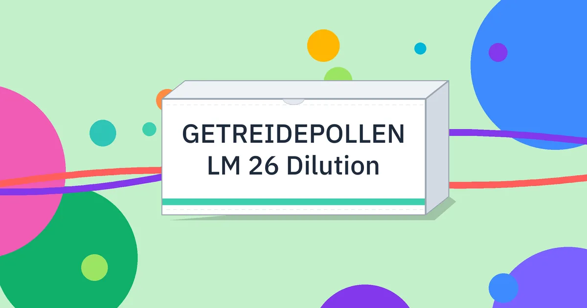 Symbolbild: Packung mit der Aufschrift GETREIDEPOLLEN LM 26 Dilution (PZN 12877777) – Verfügbarkeit und Bezug in Apotheken in Frankfurt am Main
