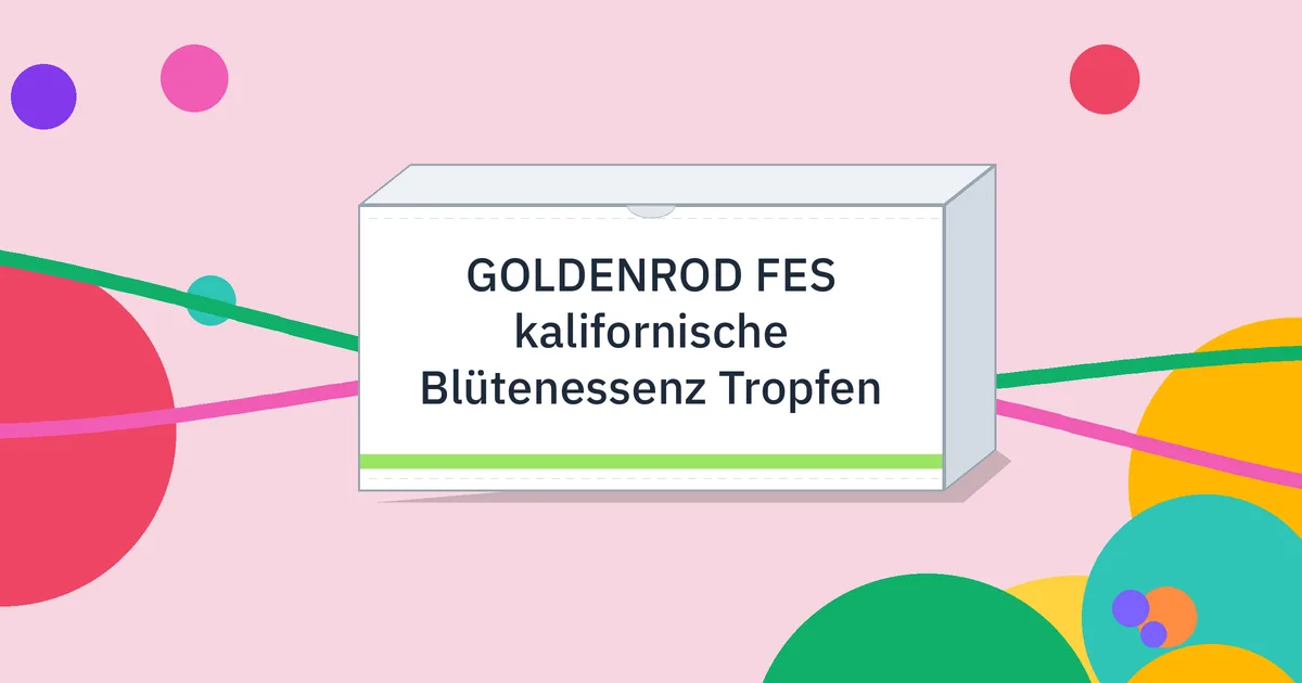 Symbolbild: Packung mit der Aufschrift GOLDENROD FES kalifornische Blütenessenz Tropfen (PZN 09173446) – Verfügbarkeit und Bezug in Apotheken in Frankfurt am Main