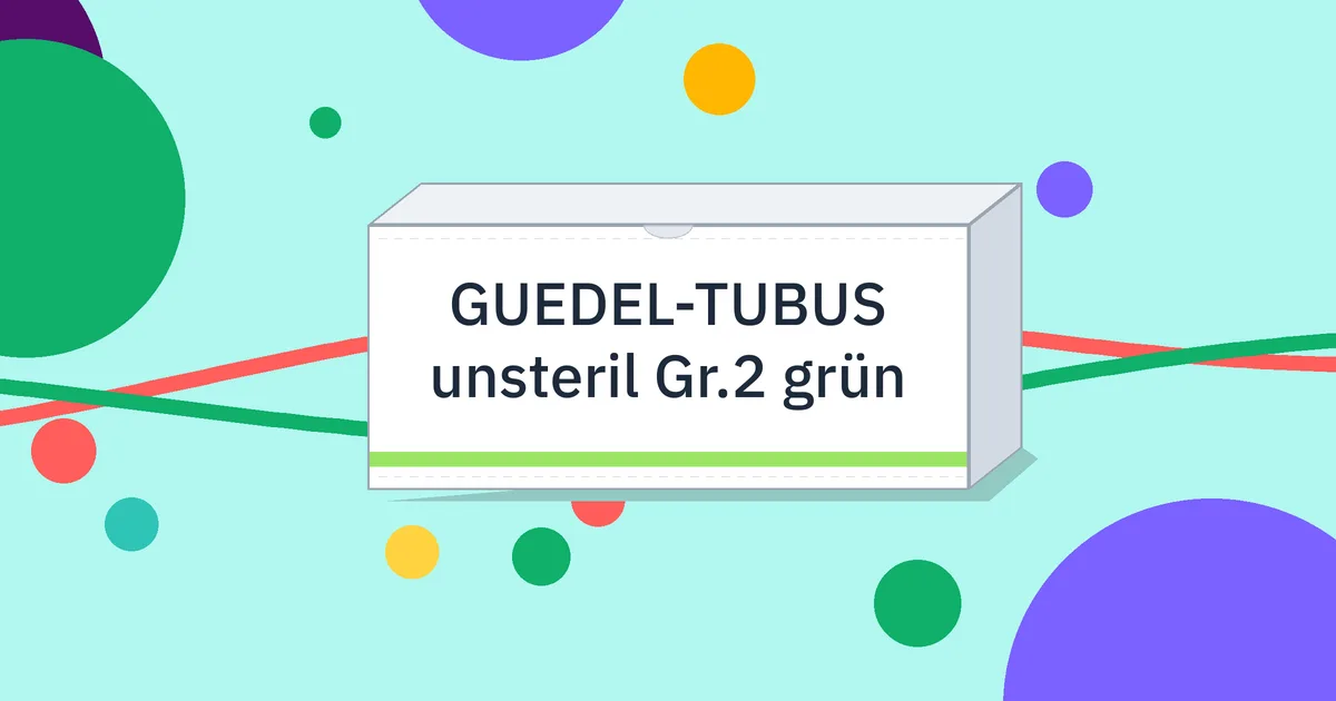 Symbolbild: Packung mit der Aufschrift GUEDEL-TUBUS unsteril Gr.2 grün (PZN 13832943) – Verfügbarkeit und Bezug in Apotheken in Frankfurt am Main