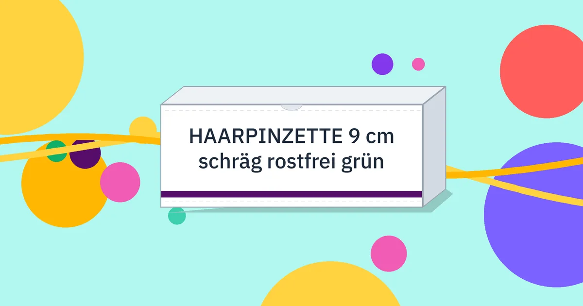 Symbolbild: Packung mit der Aufschrift HAARPINZETTE 9 cm schräg rostfrei grün (PZN 17287572) – Verfügbarkeit und Bezug in Apotheken in Frankfurt am Main