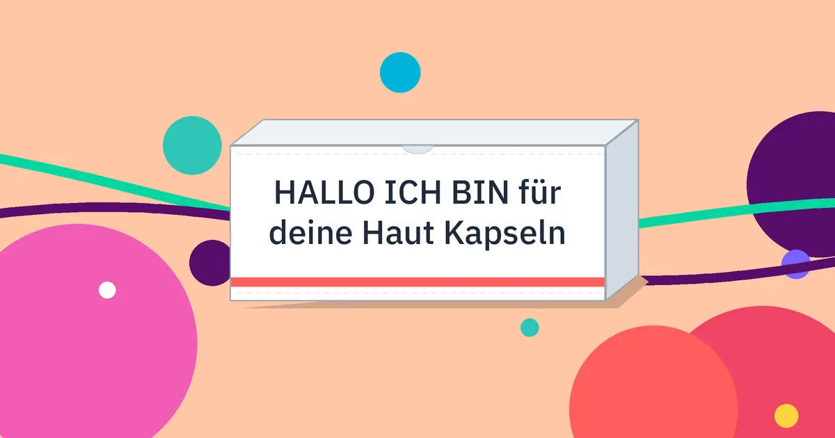 Symbolbild: Packung mit der Aufschrift HALLO ICH BIN für deine Haut Kapseln (PZN 14290579) – Verfügbarkeit und Bezug in Apotheken in Frankfurt am Main