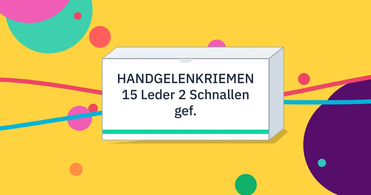 Symbolbild: Packung mit der Aufschrift HANDGELENKRIEMEN 15 Leder 2 Schnallen gef. (PZN 05397338) – Verfügbarkeit und Bezug in Apotheken in Frankfurt am Main