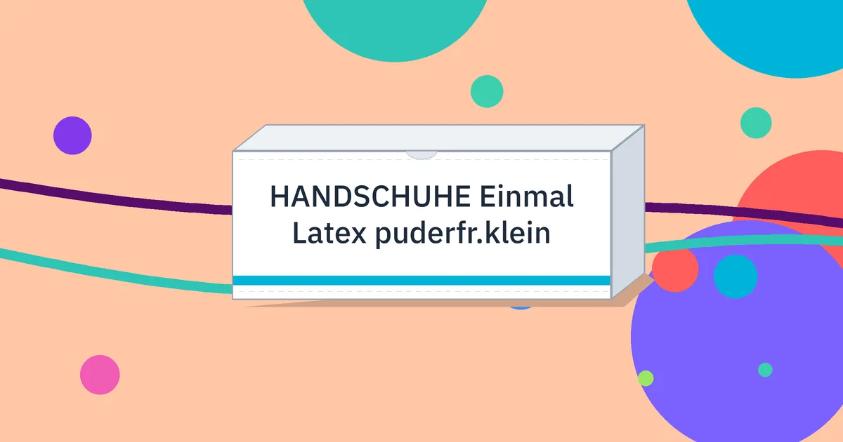 Symbolbild: Packung mit der Aufschrift HANDSCHUHE Einmal Latex puderfr.klein (PZN 08795329) – Verfügbarkeit und Bezug in Apotheken in Frankfurt am Main