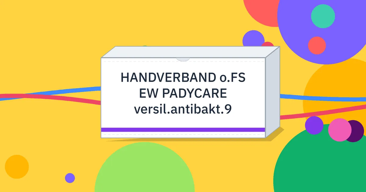 Symbolbild: Packung mit der Aufschrift HANDVERBAND o.FS EW PADYCARE versil.antibakt.9 (PZN 10939681) – Verfügbarkeit und Bezug in Apotheken in Frankfurt am Main
