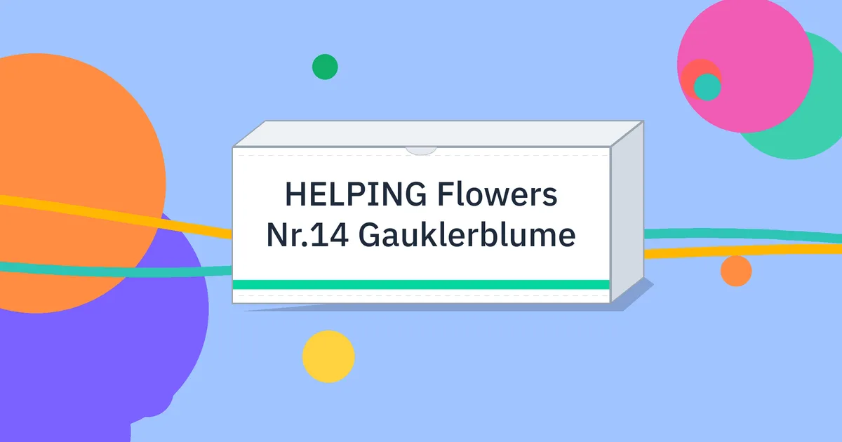 Symbolbild: Packung mit der Aufschrift HELPING Flowers Nr.14 Gauklerblume (PZN 12499720) – Verfügbarkeit und Bezug in Apotheken in Frankfurt am Main