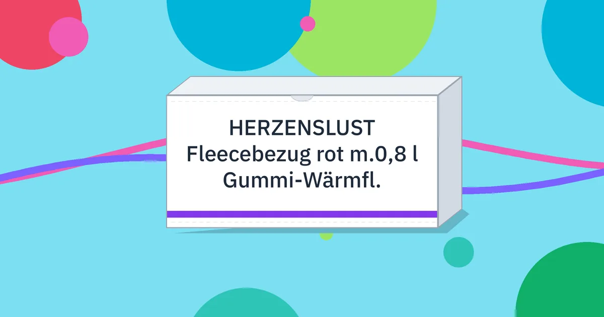 Symbolbild: Packung mit der Aufschrift HERZENSLUST Fleecebezug rot m.0,8 l Gummi-Wärmfl. (PZN 12358215) – Verfügbarkeit und Bezug in Apotheken in Frankfurt am Main