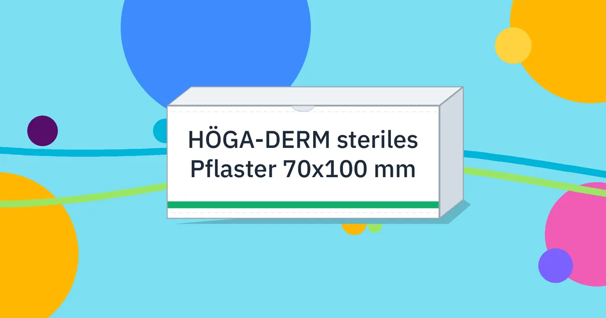 Symbolbild: Packung mit der Aufschrift HÖGA-DERM steriles Pflaster 70x100 mm (PZN 02483623) – Verfügbarkeit und Bezug in Apotheken in Frankfurt am Main