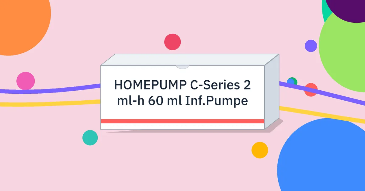 Symbolbild: Packung mit der Aufschrift HOMEPUMP C-Series 2 ml-h 60 ml Inf.Pumpe (PZN 10625793) – Verfügbarkeit und Bezug in Apotheken in Frankfurt am Main