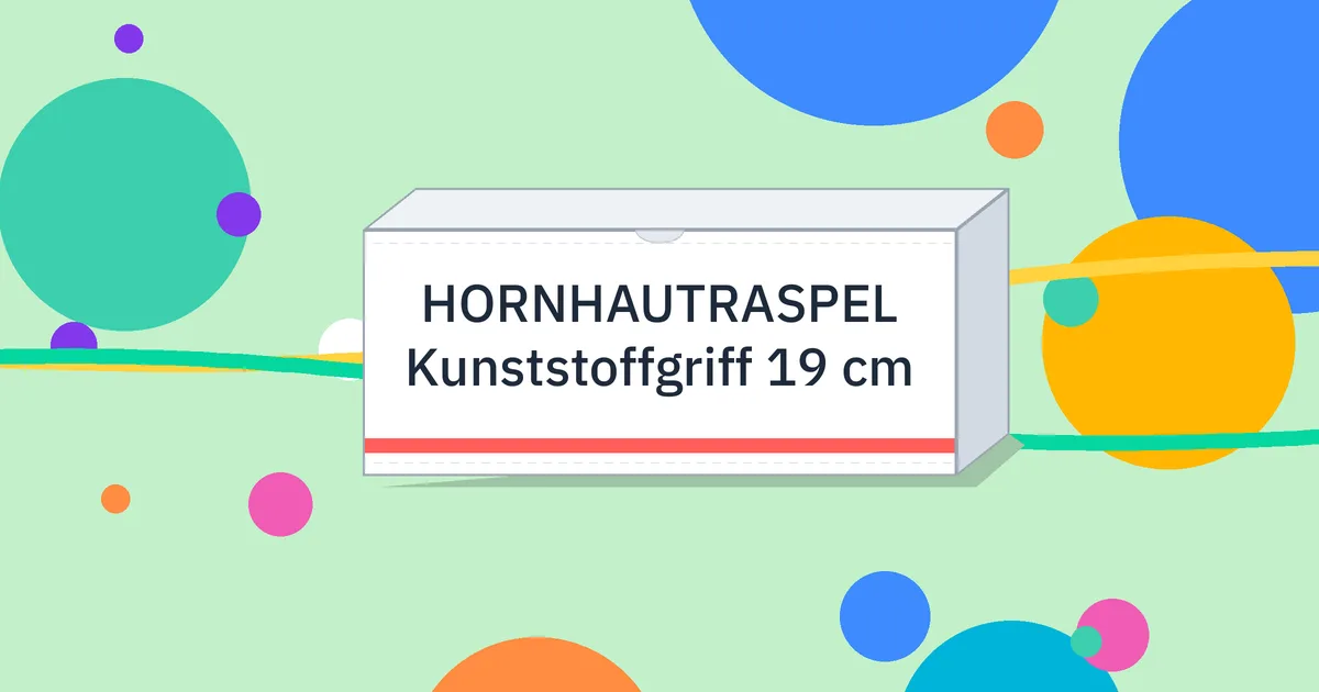 Symbolbild: Packung mit der Aufschrift HORNHAUTRASPEL Kunststoffgriff 19 cm (PZN 00523413) – Verfügbarkeit und Bezug in Apotheken in Frankfurt am Main
