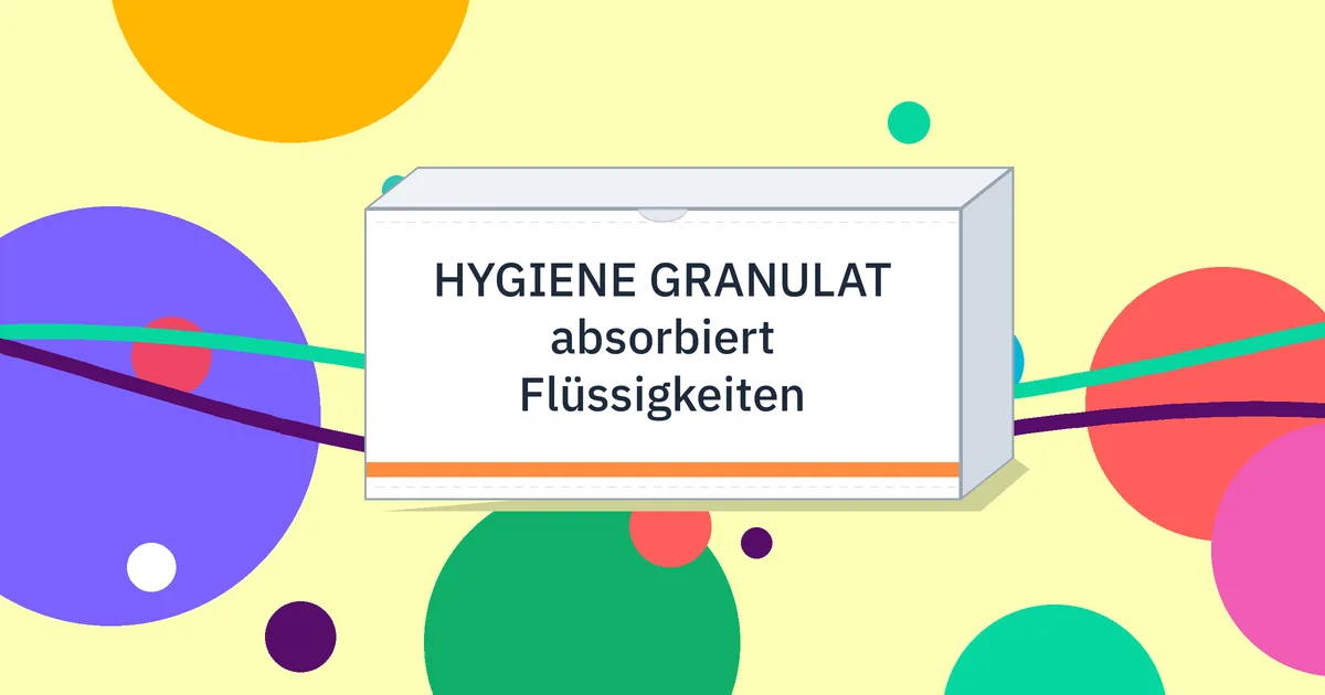Symbolbild: Packung mit der Aufschrift HYGIENE GRANULAT absorbiert Flüssigkeiten (PZN 11094240) – Verfügbarkeit und Bezug in Apotheken in Frankfurt am Main