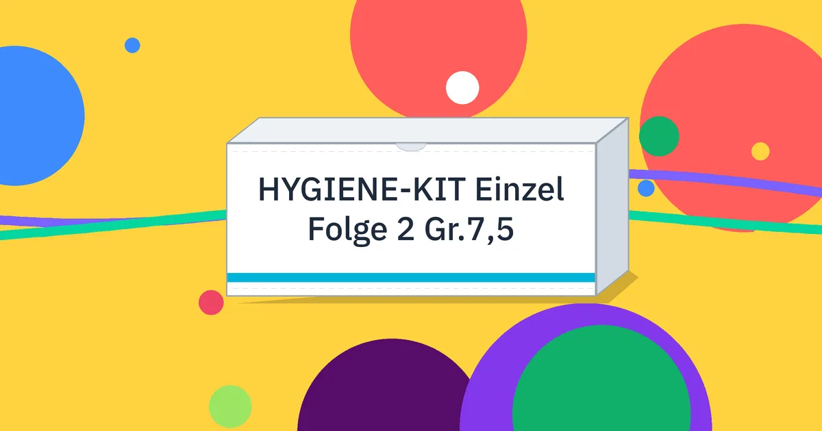 Symbolbild: Packung mit der Aufschrift HYGIENE-KIT Einzel Folge 2 Gr.7,5 (PZN 17443492) – Verfügbarkeit und Bezug in Apotheken in Frankfurt am Main