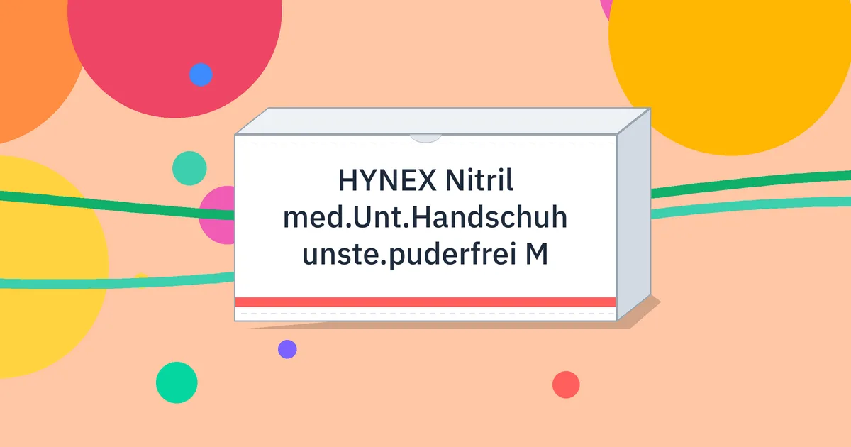 Symbolbild: Packung mit der Aufschrift HYNEX Nitril med.Unt.Handschuh unste.puderfrei M (PZN 19883321) – Verfügbarkeit und Bezug in Apotheken in Frankfurt am Main