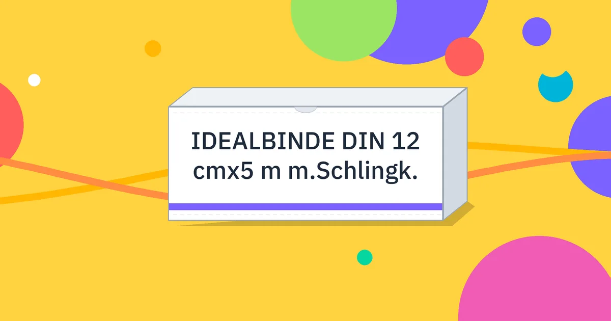 Symbolbild: Packung mit der Aufschrift IDEALBINDE DIN 12 cmx5 m m.Schlingk. (PZN 01720185) – Verfügbarkeit und Bezug in Apotheken in Frankfurt am Main
